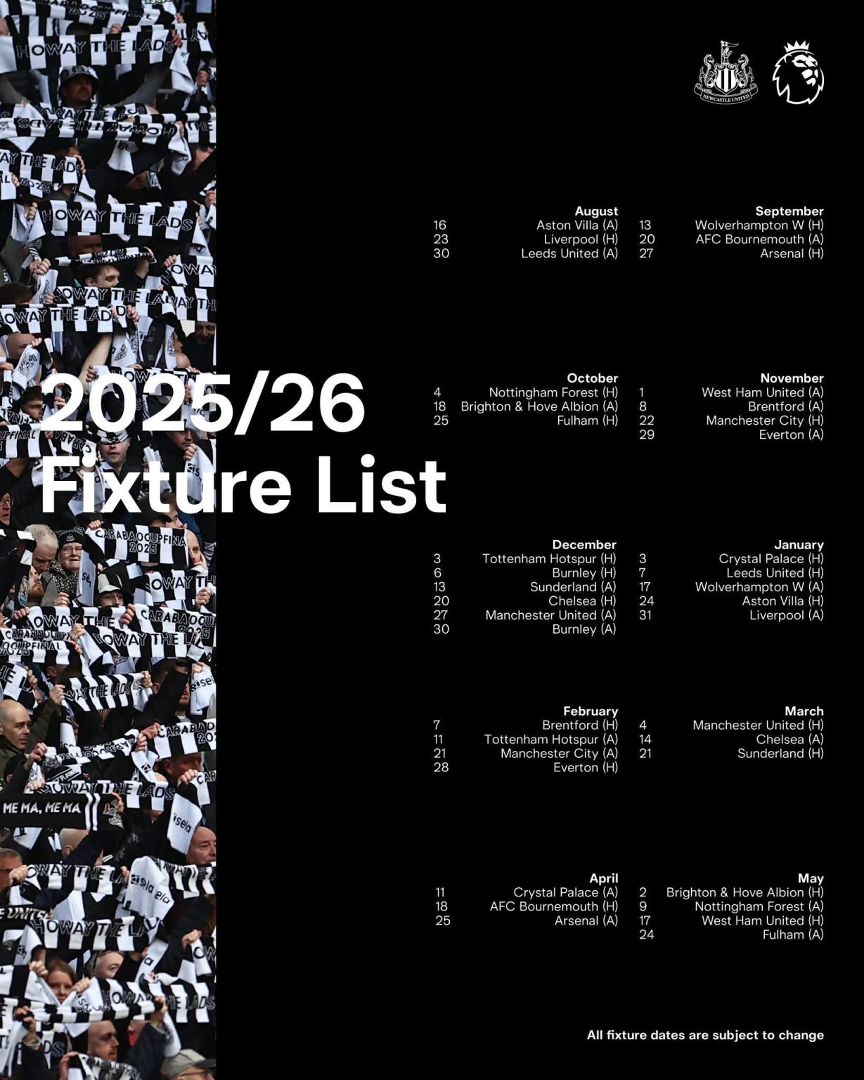 Newcastle’s first six games of 2025/26 and two Sunderland dates – Early ...